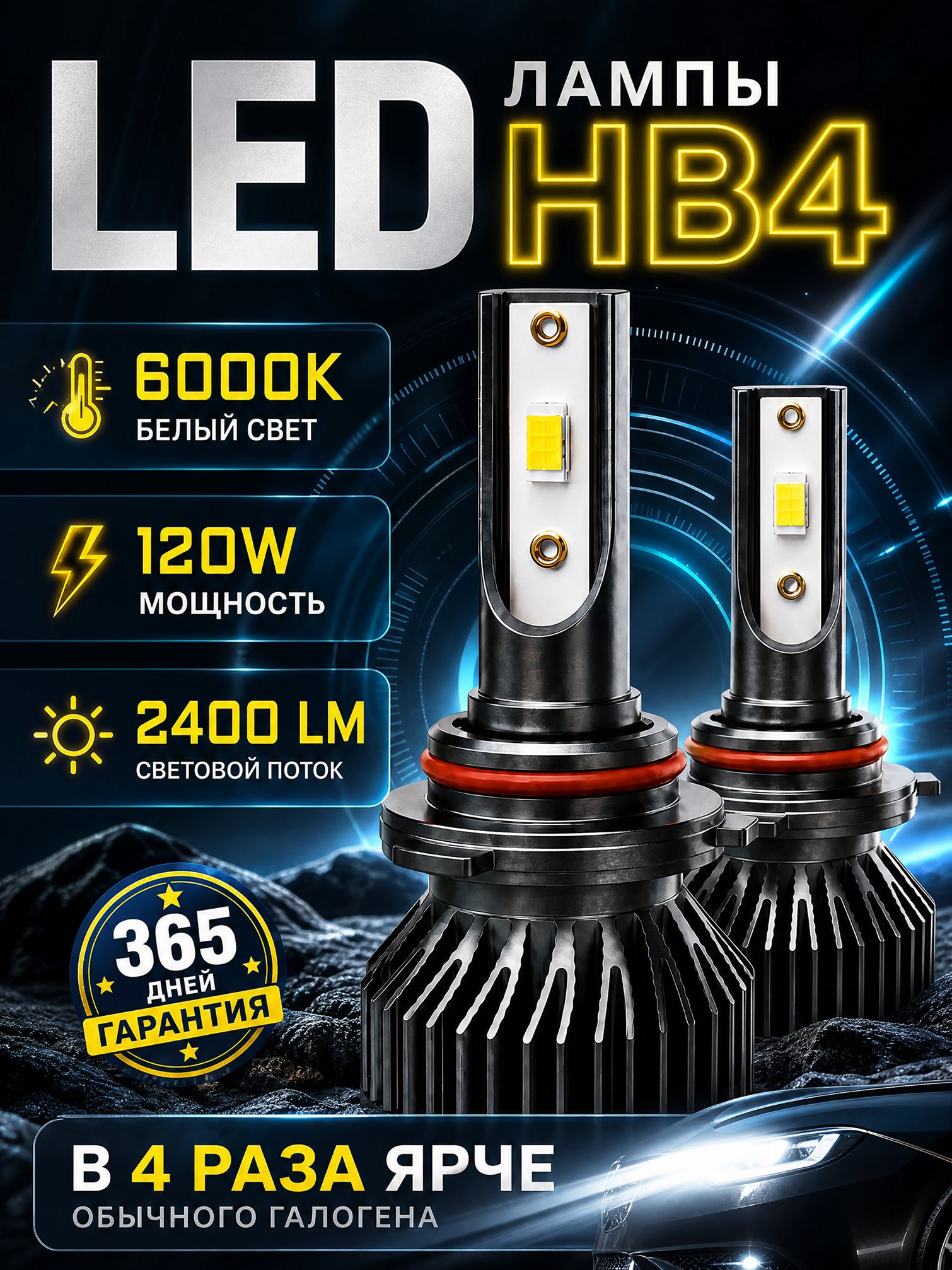 Светодиодные HB4 LED лампы 9006 лед