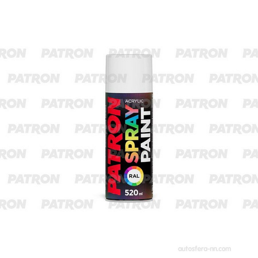 PATRON PAC130 Краска акриловая 520 мл (нетто 270г.) - RAL 9003 белая глянцевая, быстросохнущая универсальная, аэрозоль