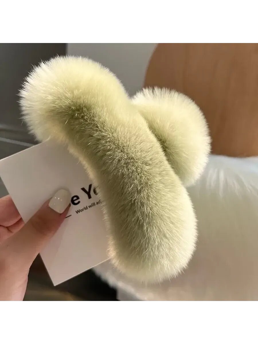 Заколка для волос из меха кролика Рекс, Matcha color, Зелены