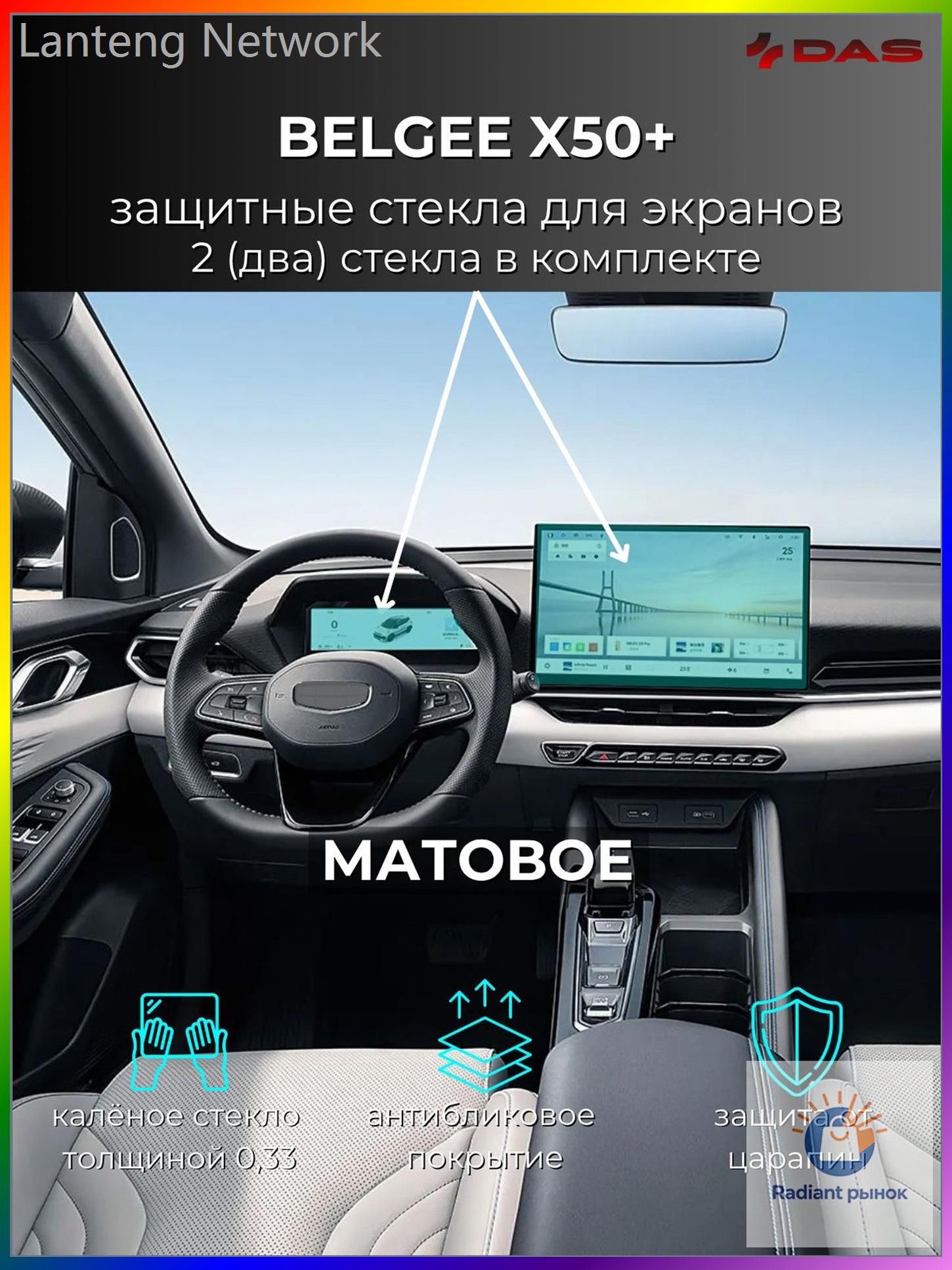 Комплект матовых защитных стекол для дисплея магнитолы и приборной панели Belgee X50+ / Белджи Х50+ 2026-2027 г. в