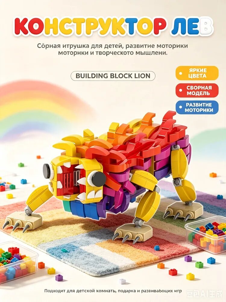 Конструктор Лев, сборная игрушка для детей, развитие моторики и творческого мышления