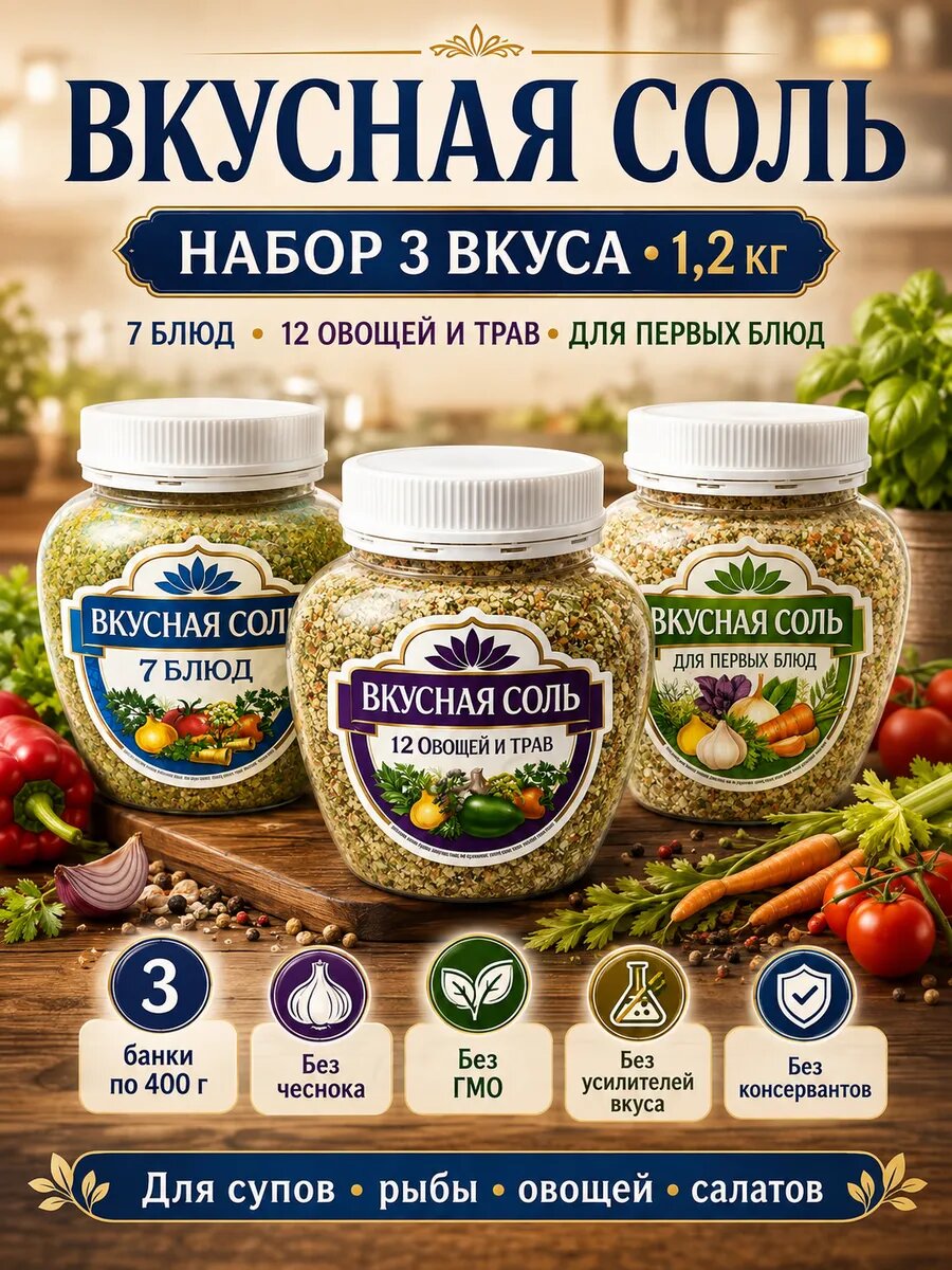 Вкусная соль набор 7 блюд 12 овощей и первых блюд 1,2 кг