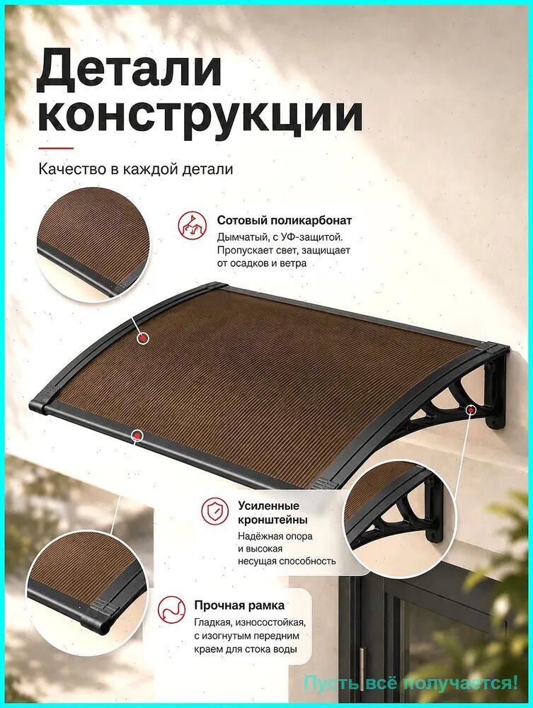 Навес из сотового поликарбоната Навес на крыльцо 1200x600 мм — фото 1