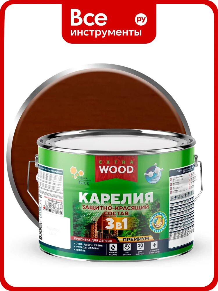 Защитно-красящий состав Farbitex 3в1 для древесины Карелия Тик (9 л) WOOD EXTRA 4300016992