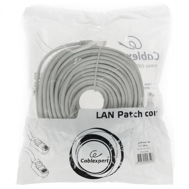 Cablexpert PP12-30M Patch Cord UTP кат.5e, 30м, серый — фото 1