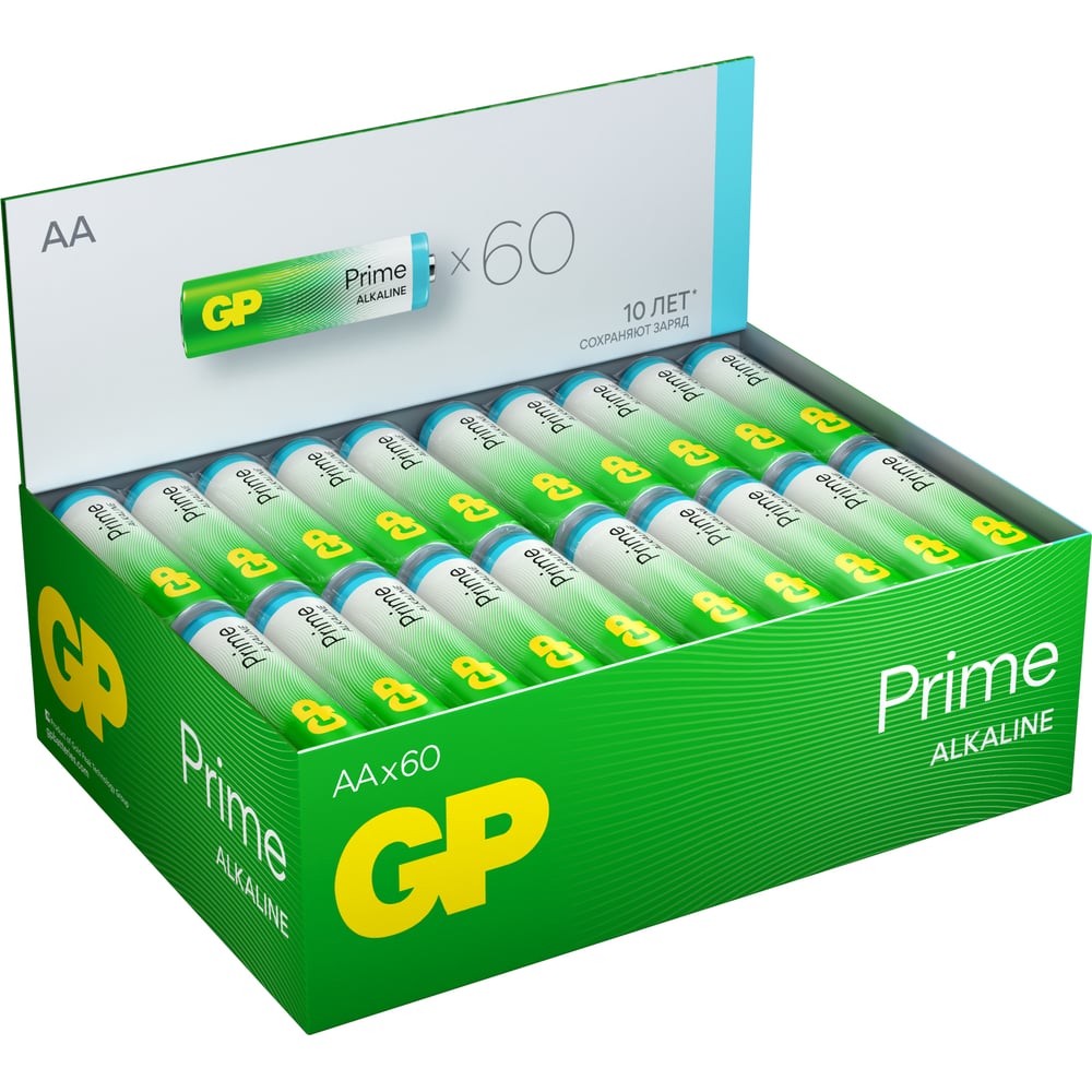 Алкалиновые пальчиковые батарейки GP АА Prime Alkaline, набор 60 шт. (15APA21-B60) 26074331