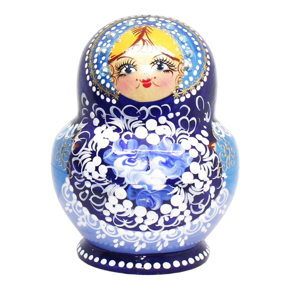 Деревянная матрешка "Синий цветок", (Ручная работа), 10 штук.