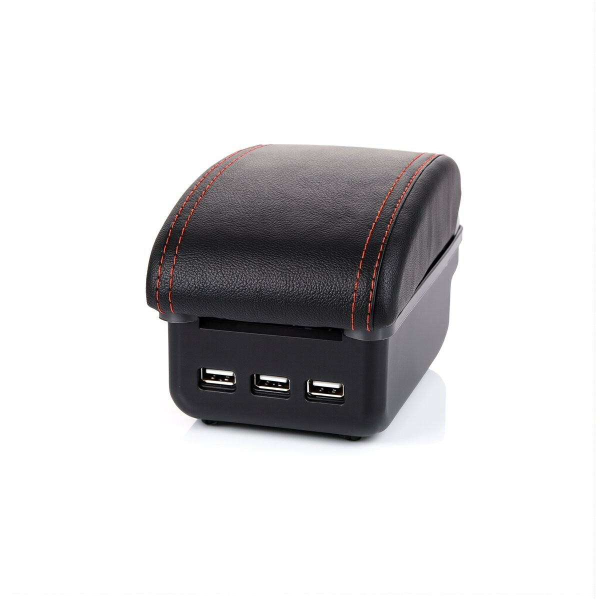 Аксессуар для салона Renault Duster центральный подлокотник двухуровневый 3 USB порт чёрный красная строчка удлиняемая панель ящик хранилища, Двухуровневый, 3 USB, чёрный с красной строчкой