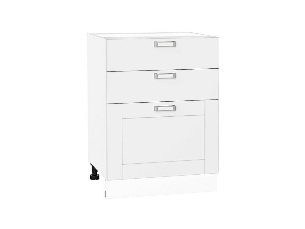 VVT Шкаф нижний с 3-мя ящиками Лофт Белый, White Silk, 600 В*Ш*Г 816*600*480, фасад МДФ White Silk, корпус Белый White Silk