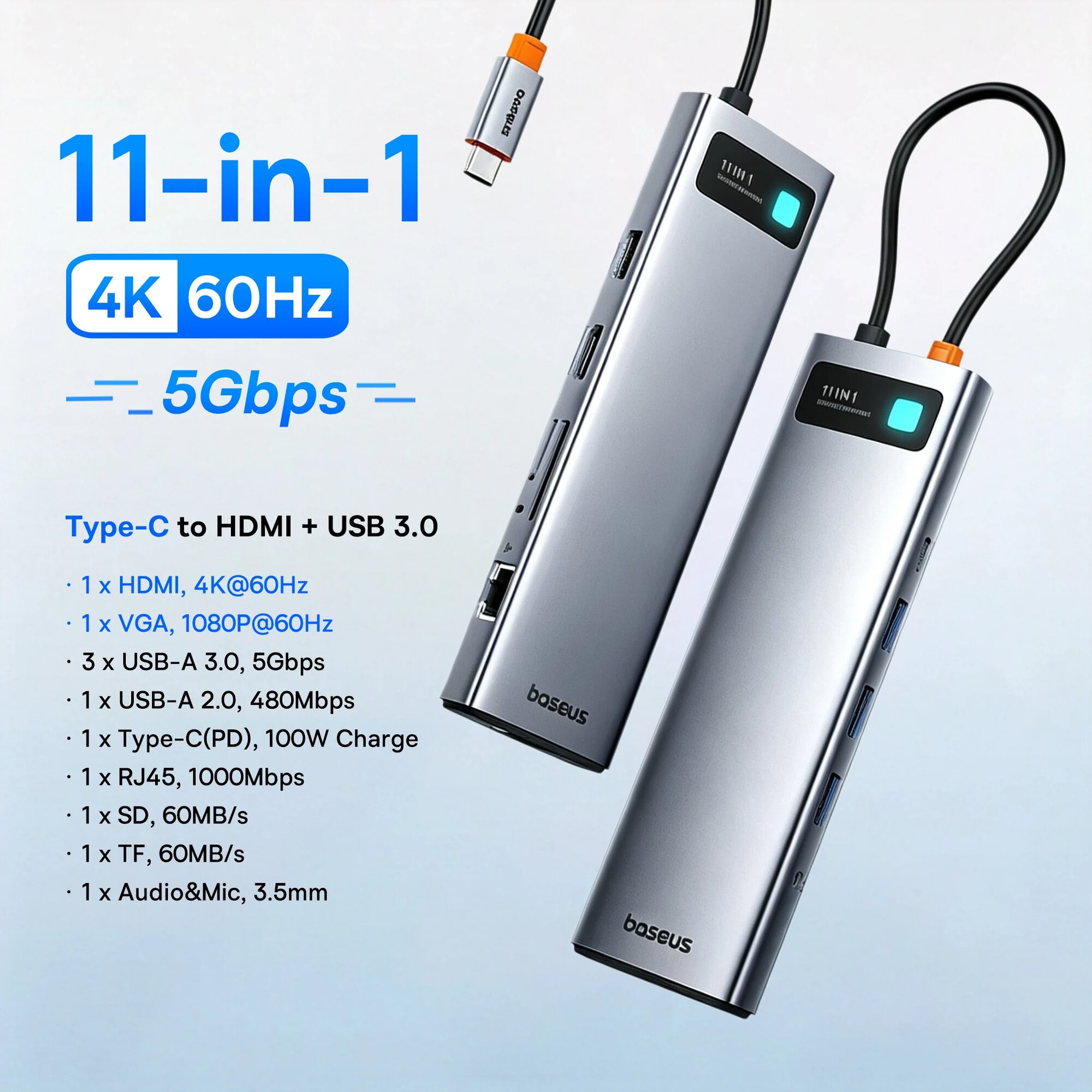 Baseus USB-C хаб 13-в-1 11-in-1 HDMI USB3.0