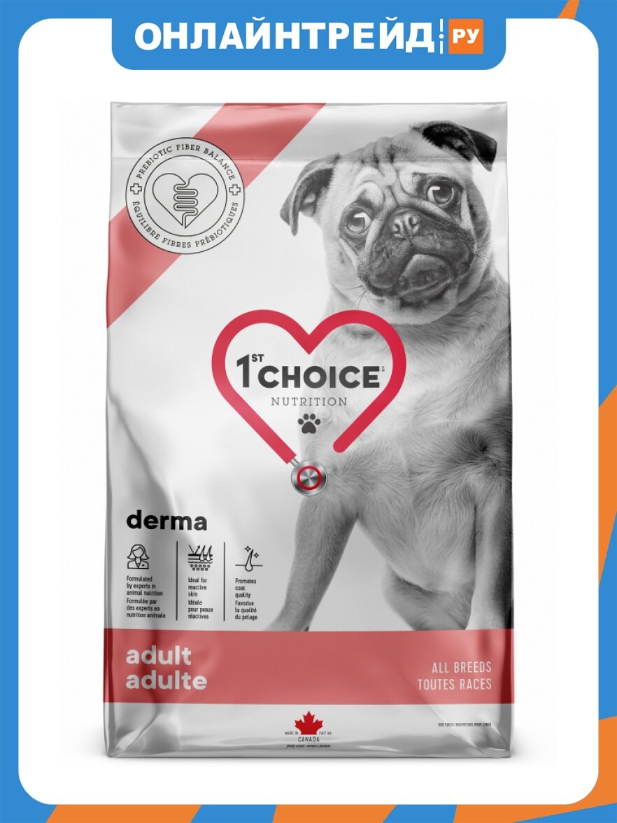 Корм сухой 1ST Choice Derma для собак с гиперчувствительной кожей, с лососем 12кг