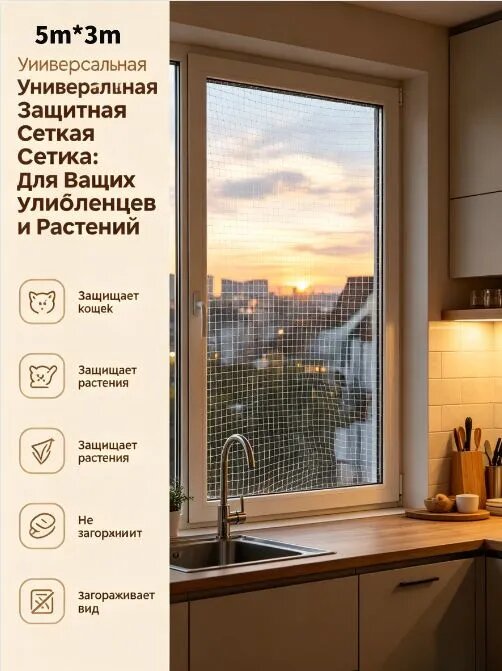 Сетка от кошек для балкона и окон 5х3м