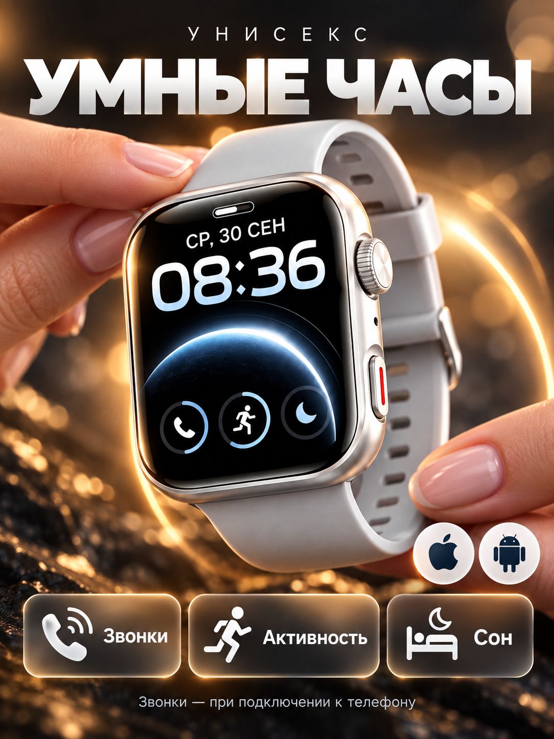 MY WATCH Смарт-часы женские, умные наручные с функцией звонка, водонепроницаемые, 40mm, EDGE Silver/Grey