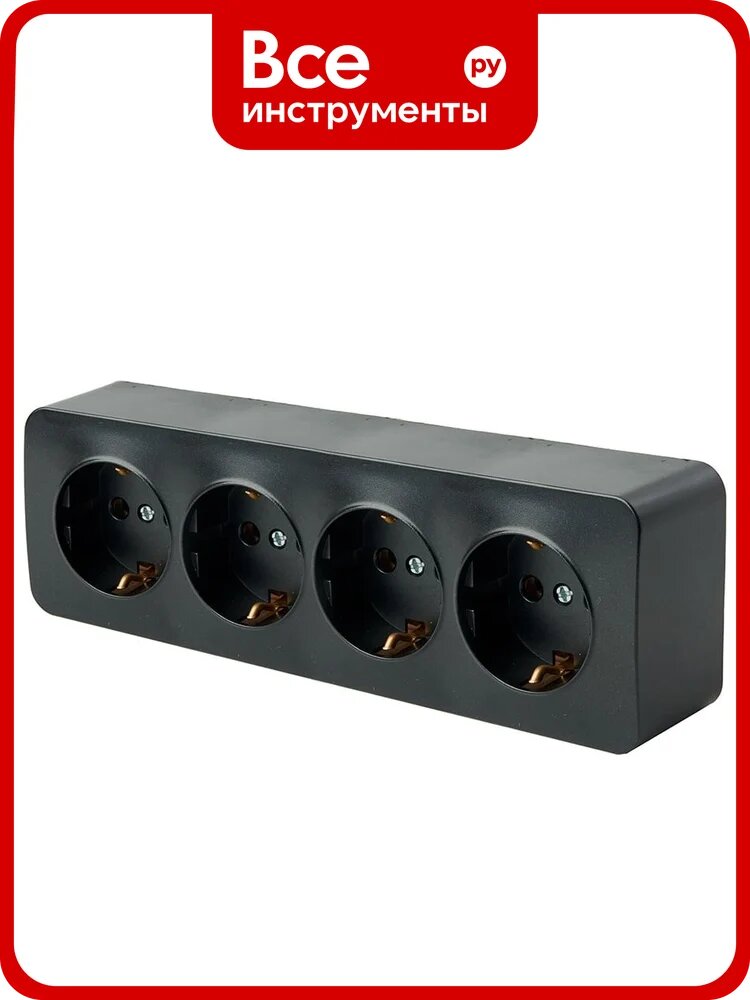 Розетка STEKKER 4-местная с/з открытой установки, 250в, 16а, ip20, серия софия, черный матовый, mst16-14-05 49506