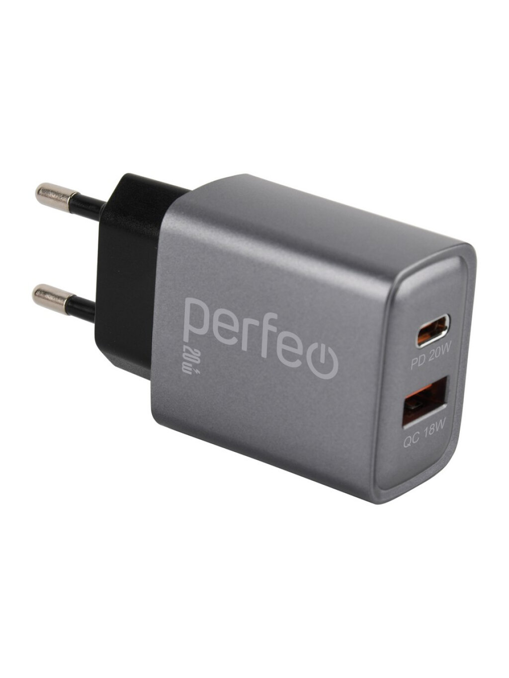 Устройство зарядное для телефона "Perfeo" (с двумя разъемами USB-A+TYPE-C, 20W, серый)