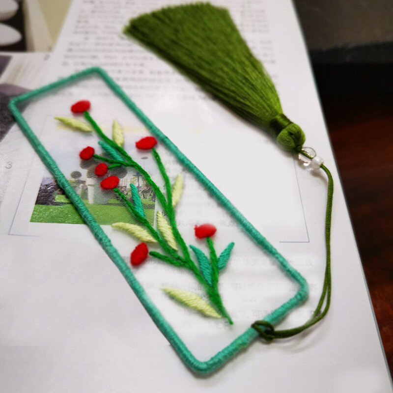 Длинная вышивальная закладка DIY набор с бахромой, пластиковая рамка 16,5 см, яркий цветочный дизайн, 11,5x3,5 см
