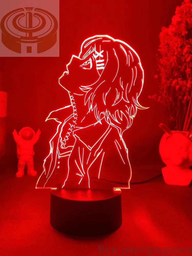 Ночник 3D LED Сузуя Дзюдзё (Токийский гуль) / Акриловый светильник с пультом, 16 цветов, USB