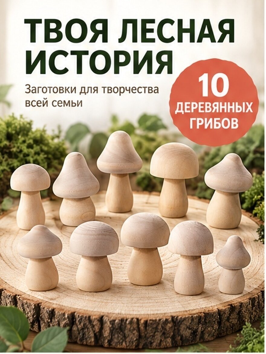 10 Шт Деревянные Грибы Для Раскраски И Декора Размер 3X2 5X2 5Cm