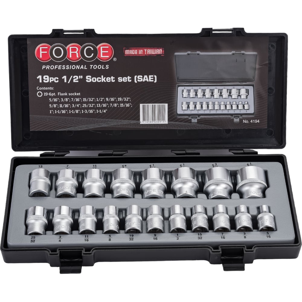 Набор 6 гранных дюймовых головок 1/2" FORCE 4194