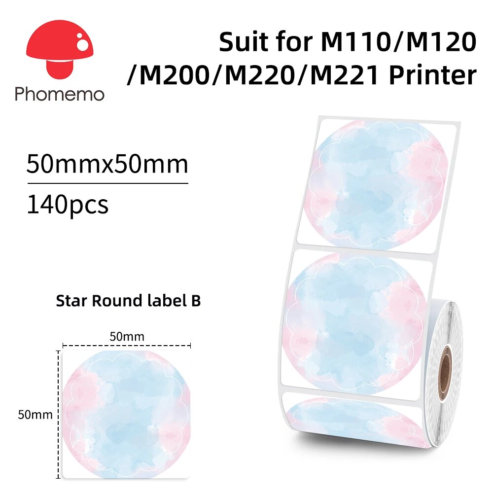 Круглые наклейки Phomemo 50 мм, 140 шт, Голубой, XY5050-140TB