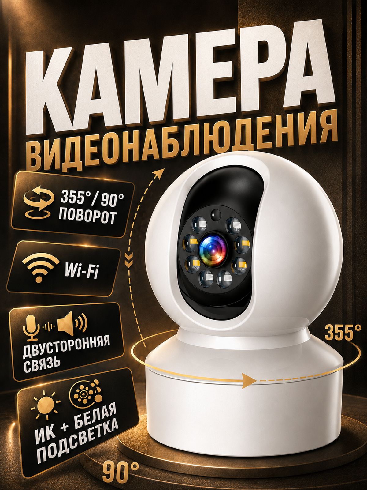 Камера видеонаблюдения wifi для дома, видеокамера поворотная с датчиком движения