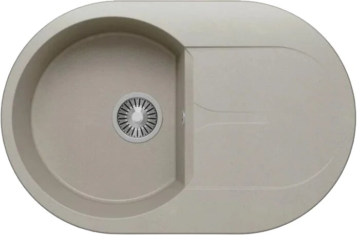 Мойка кухонная Polygran Atol 679009 76x50, мойка для кухни, с крылом, серая, овальная, матовая