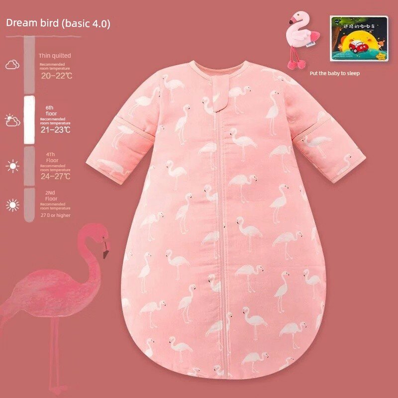 Dream Bird 6-слойная хлопковая с съемными рукавами прямая застежка детский спальник для роста 85-95см