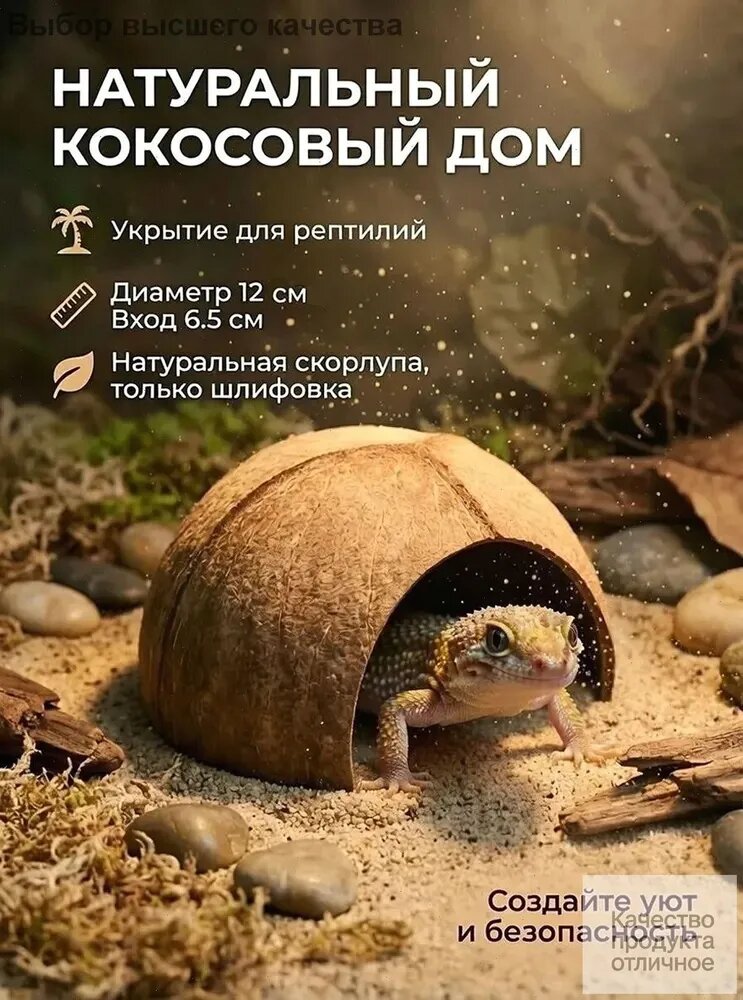 Укрытие (домик) из кокоса для рептилий в террариум 11-13,5 см