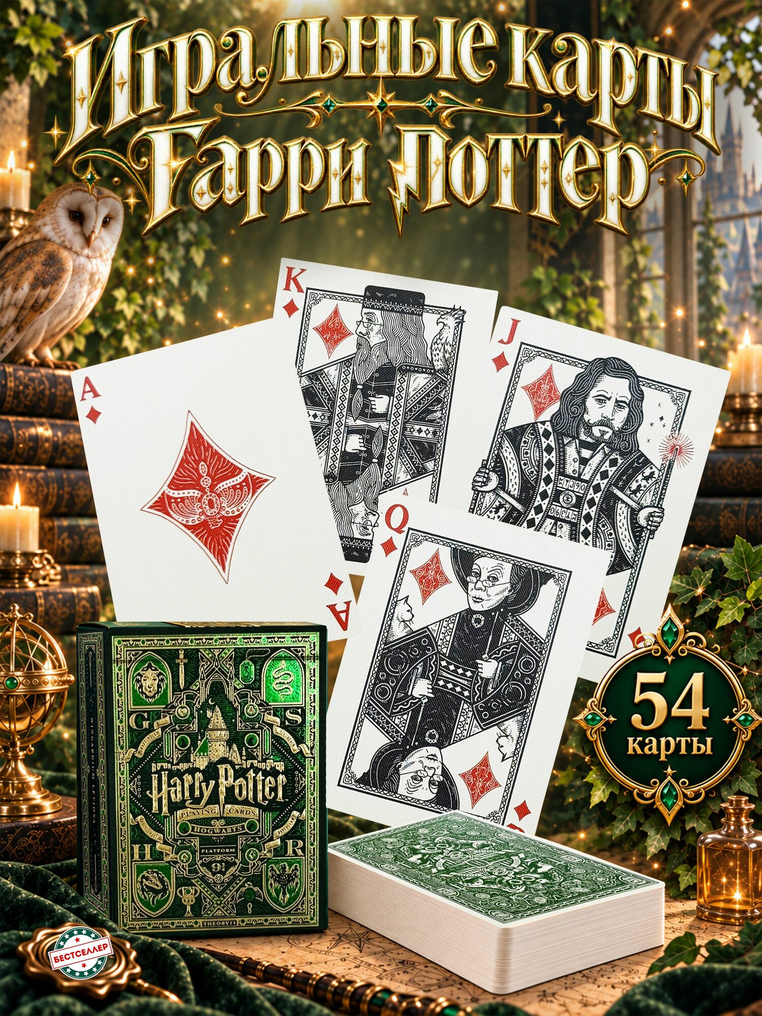 Карты игральные пластиковые для покера Гарри Поттер/Harry Potter, 54 шт