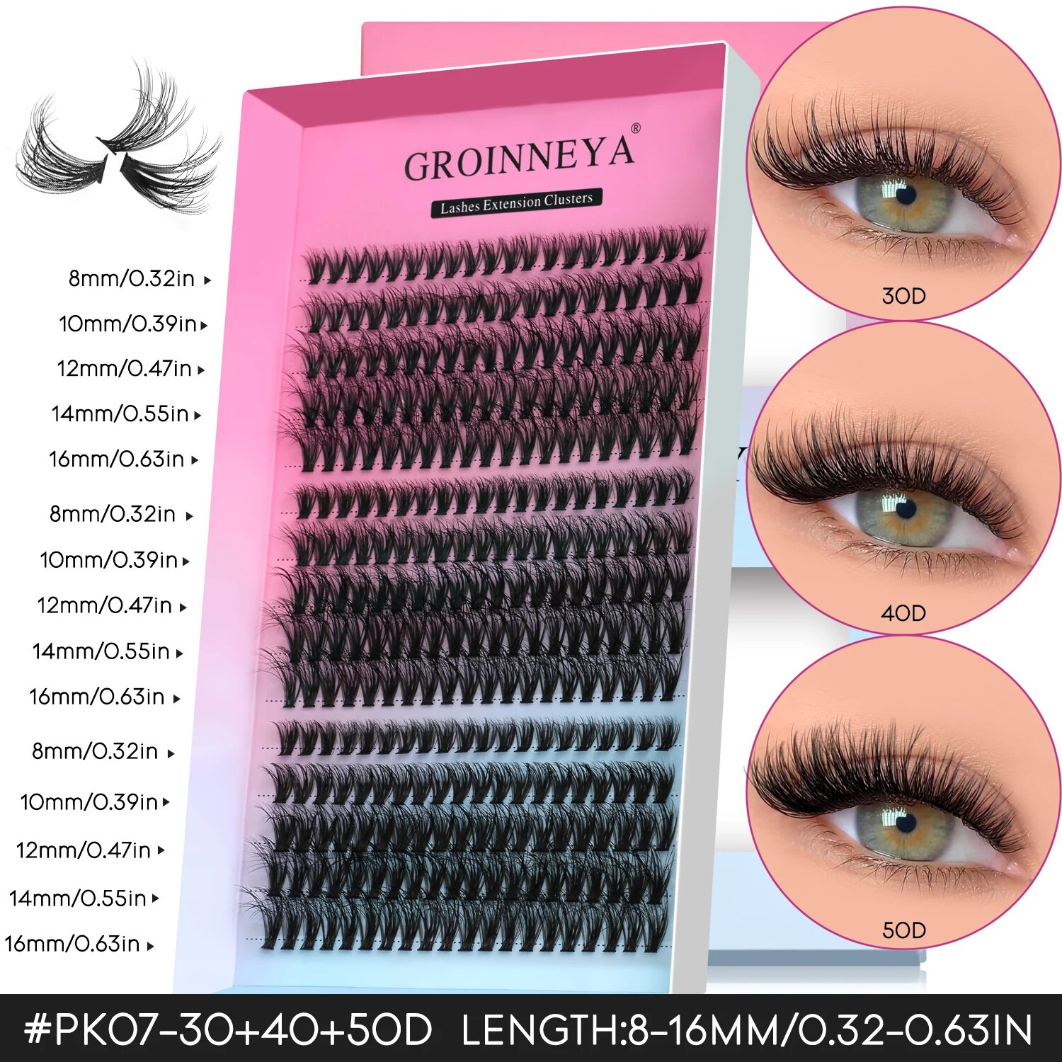 GROINNEYA Fluffy Lash Clusters 40D+60D+80D 10-18 мм 30P40P50P