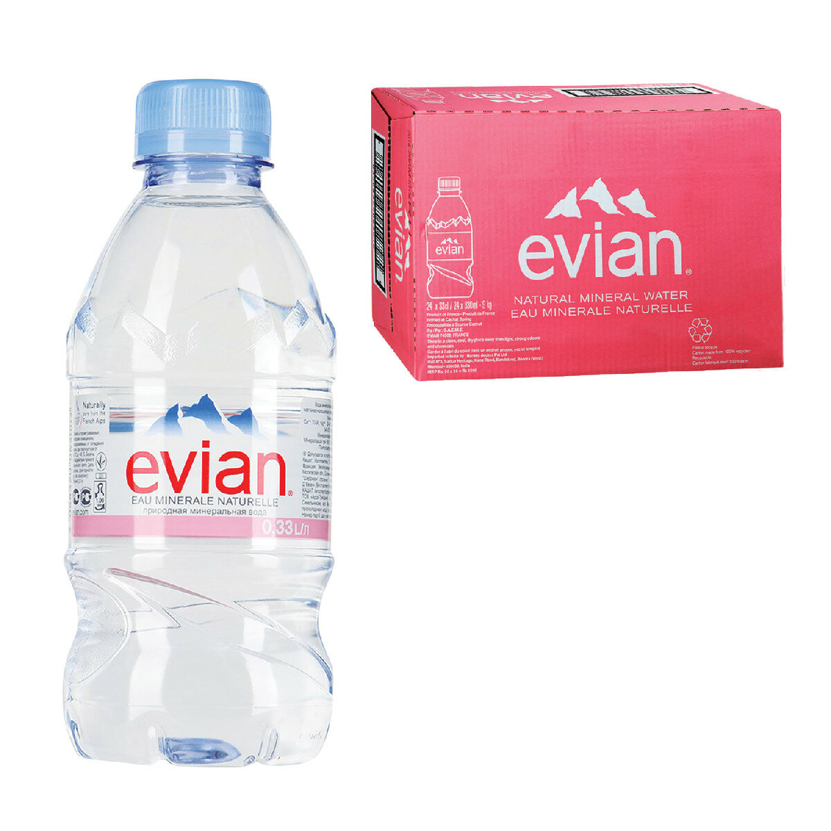 Вода негазированная минеральная EVIAN (Эвиан), 0,33 л, пластиковая бутылка, 13860