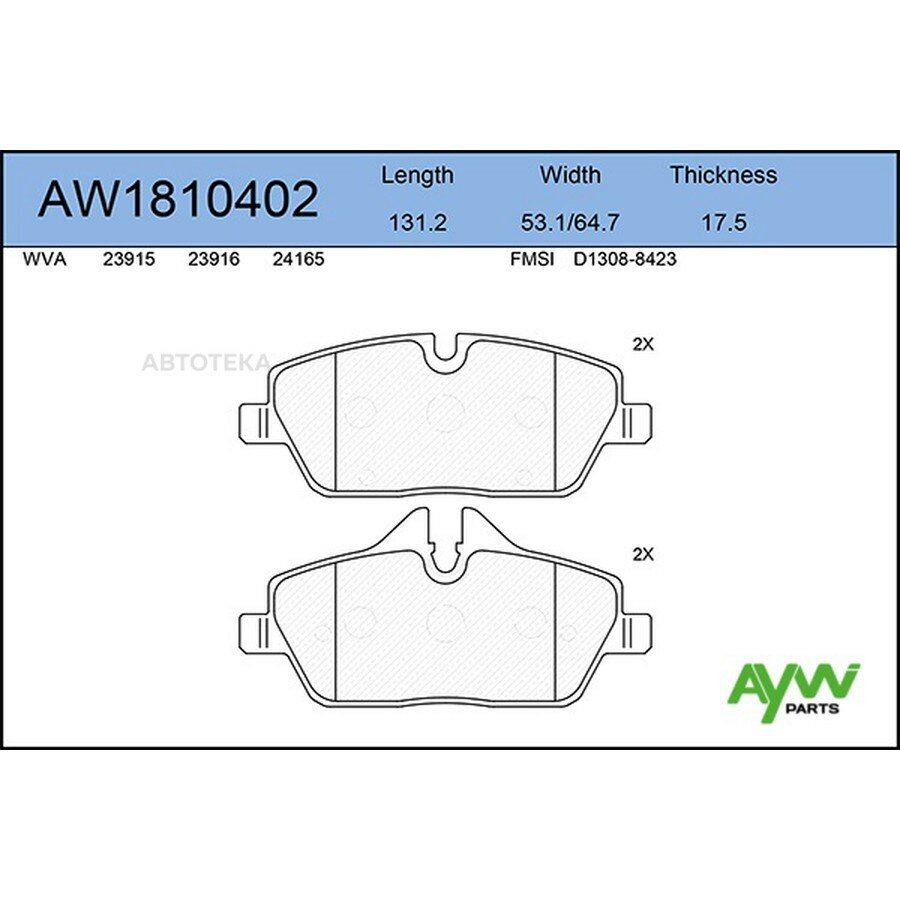 Колодки тормозные передние BMW 1(E81/7) 1.6-2.0 06-12 MINI Mini 1.6 06> AYWIPARTS AW1810402