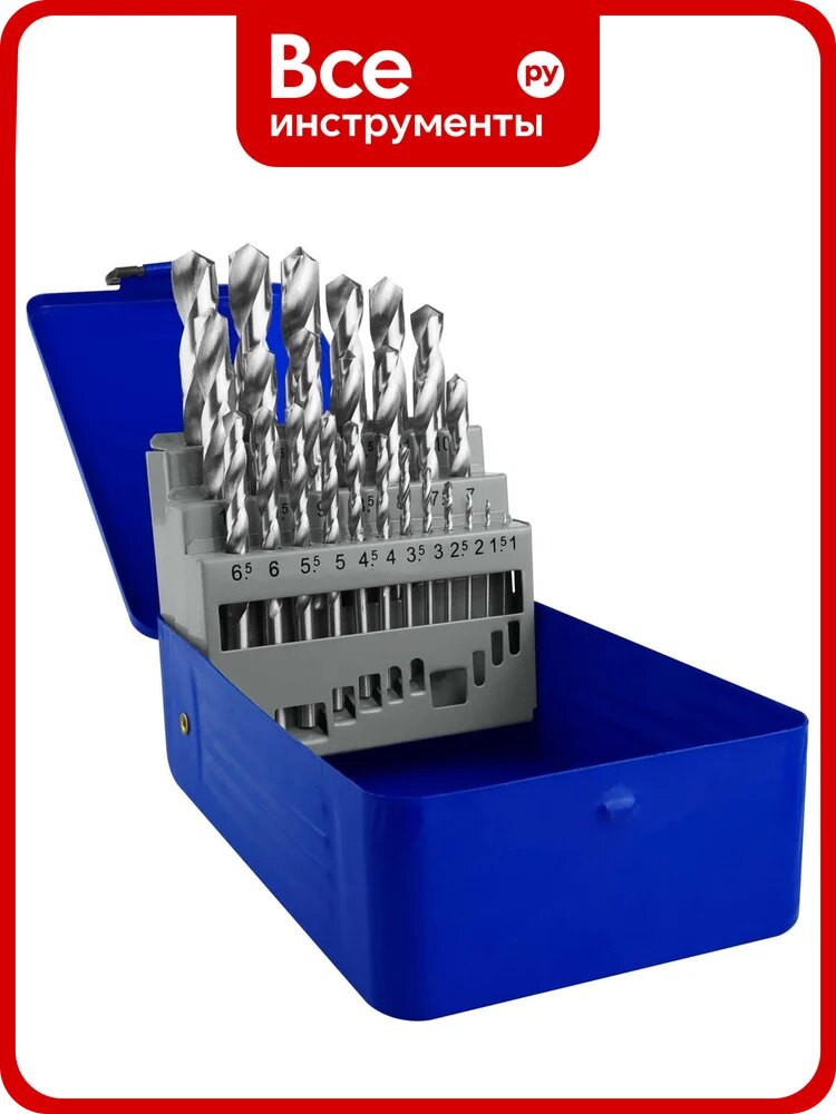 Набор сверл HSS 25 шт, 1-13 мм vertextools 0987-25, из быстрорежущей стали спиральный тип цилиндрический хвостовик