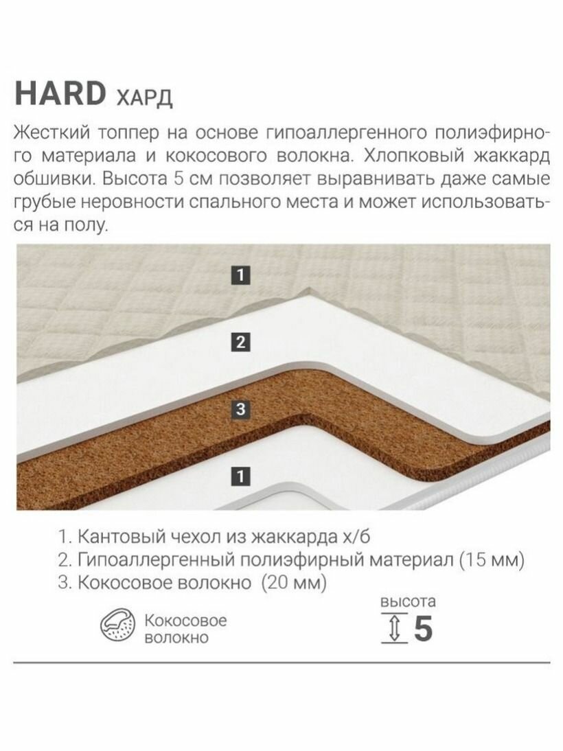Тонкий матрас (топпер) HARD 120Х190см