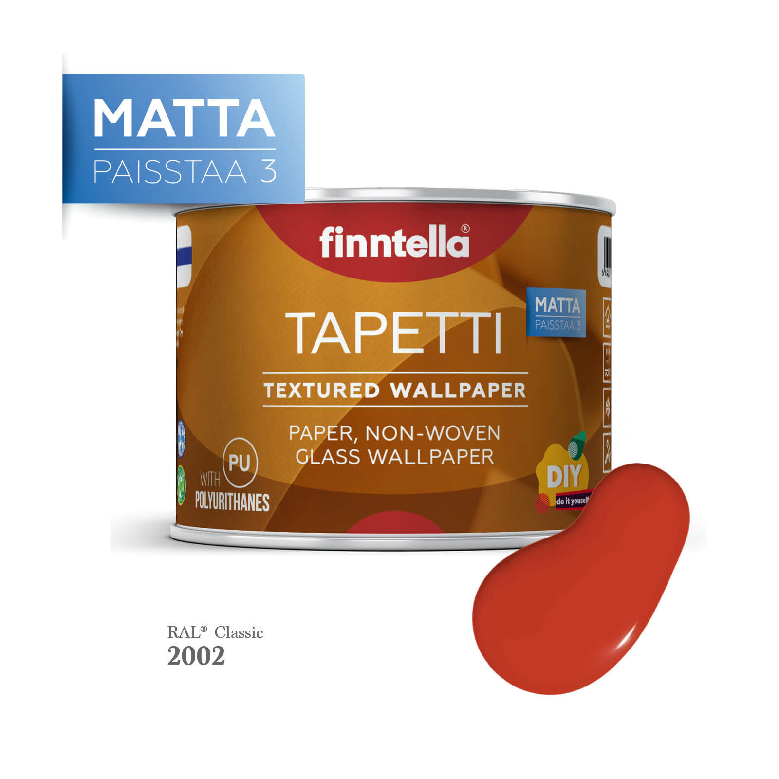 Матовая краска для обоев под окраску TAPETTI Matta FINNTELLA, Цвет RAL 2002 Алый (Vermilion), 0,45л