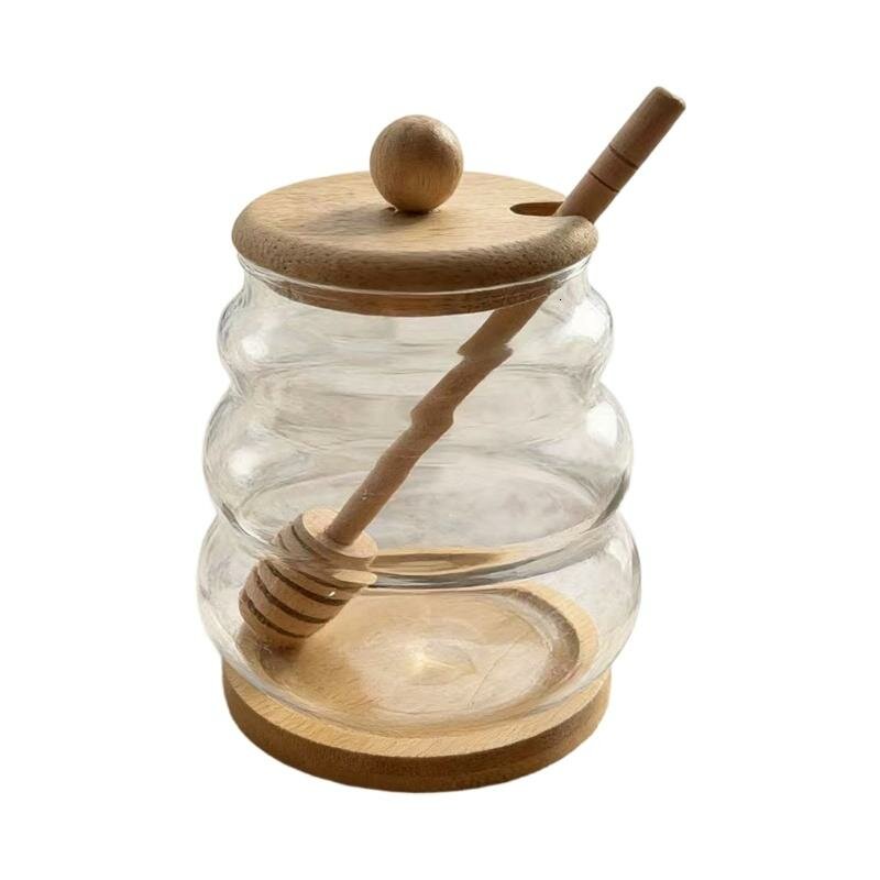 Банка для меда с деревянной палочкой и крышкой, 450ml - Плоский свет