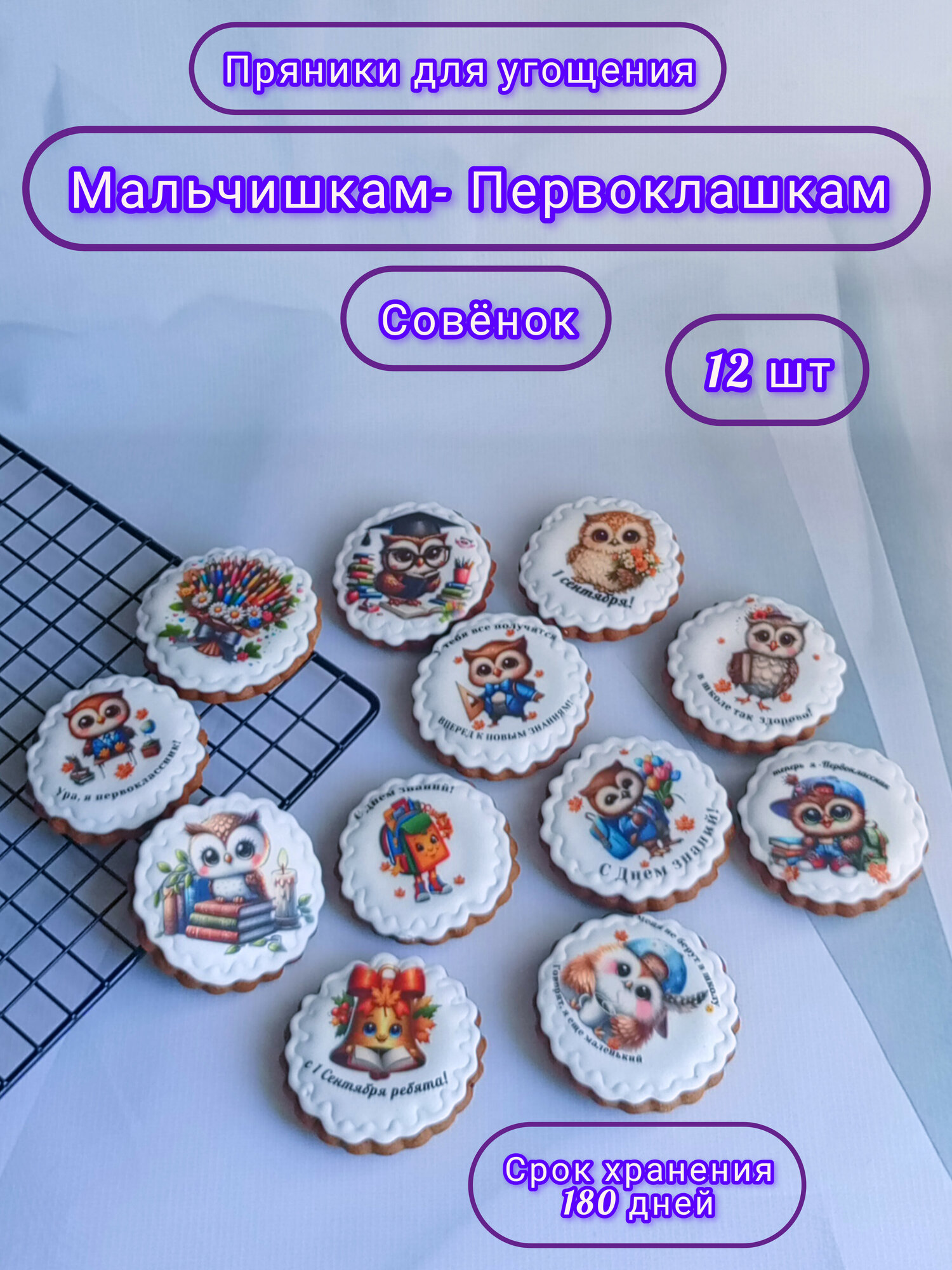 Имбирные пряники"Совенок" на 1 сентября для мальчишек -первоклашек,12шт