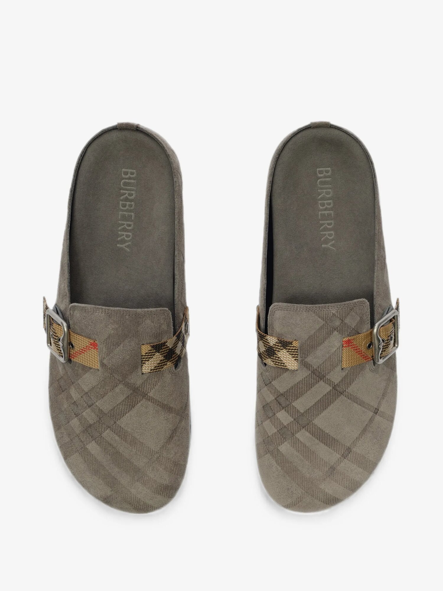 Мюли BURBERRY Check suede Urchin clogs, размер 44, серый — фото 1