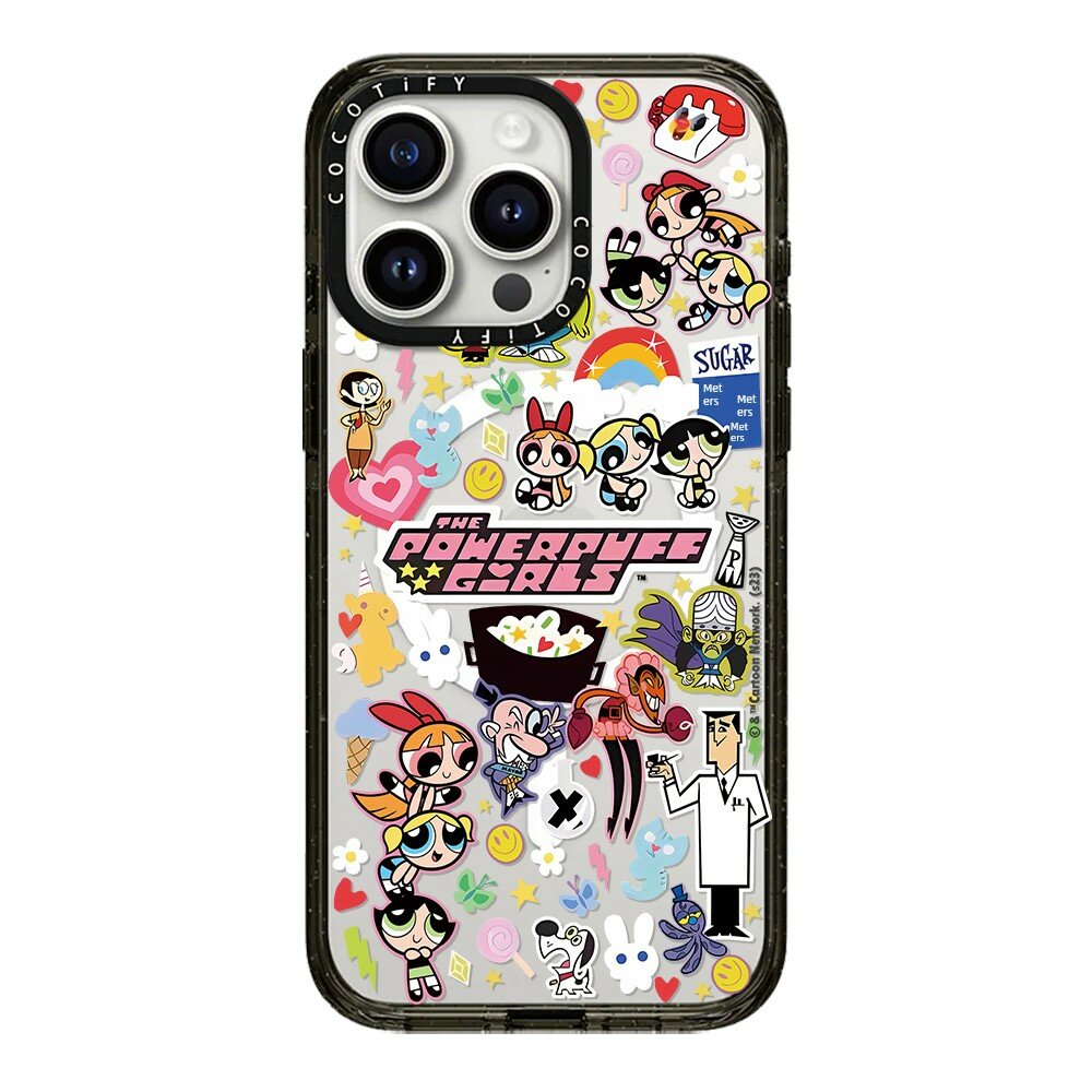 Чехол-стикер Powerpuff Girls для iPhone 12 с черным ободком и магнитным креплением MagSafe оригинальный дизайн