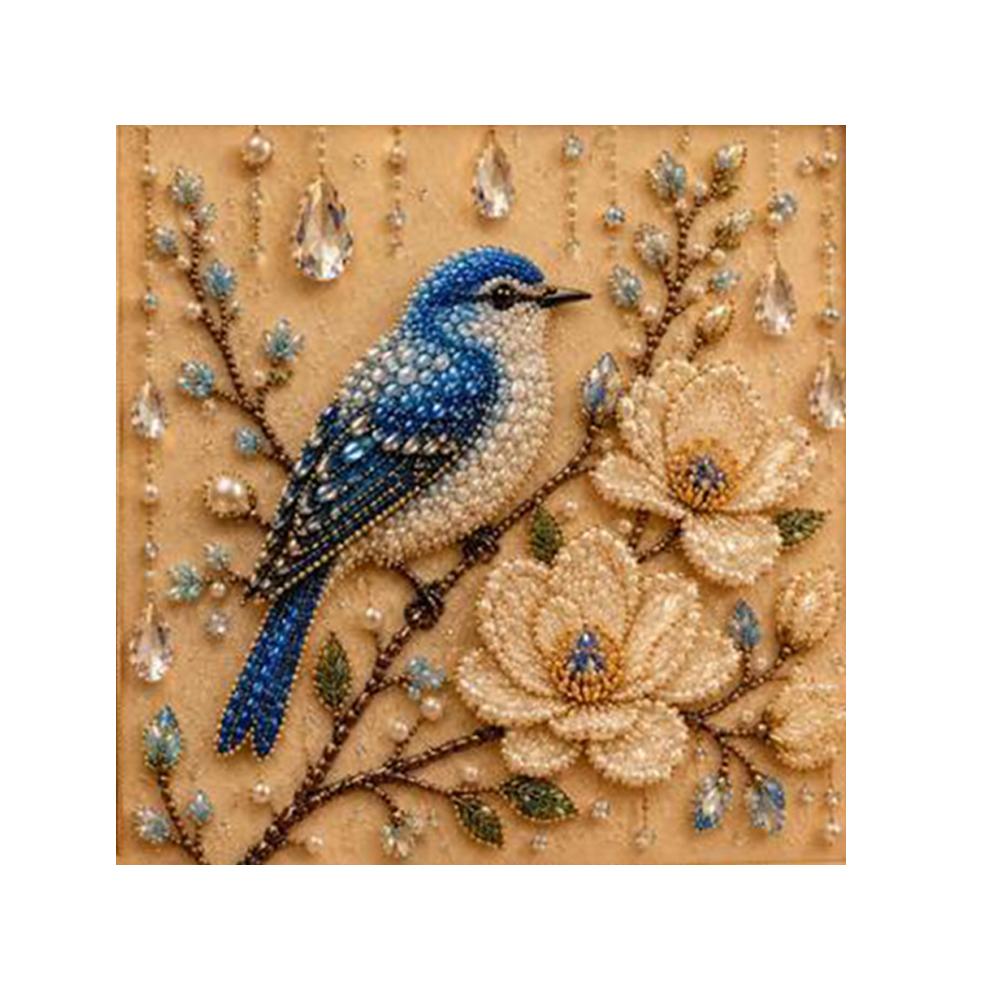 Алмазная мозаика с колибри, 25x25 см, с цветами из страз