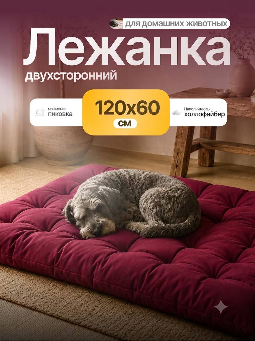 Лежанка для собак IVNETEX крупных и средних пород 120х60 см машинная пиковка и наполнитель холлофайбер