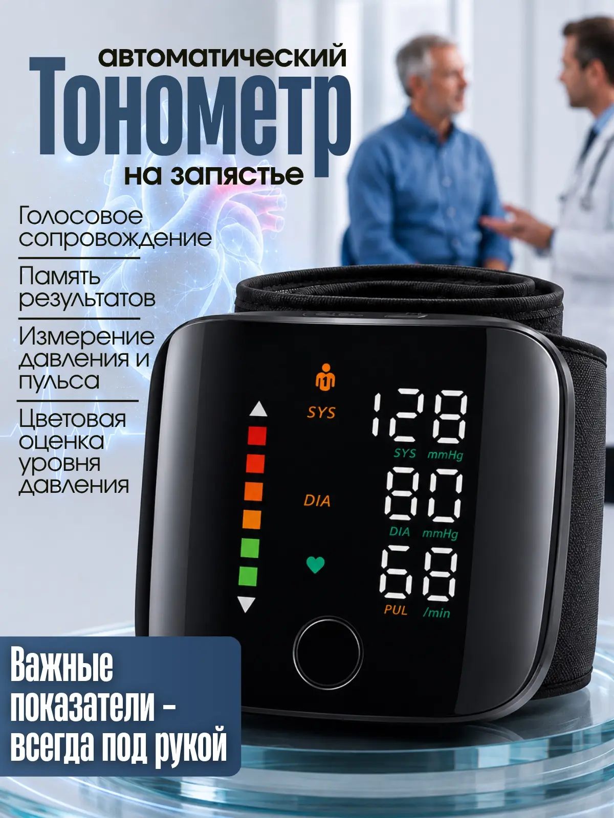 Тонометр автоматический на запястье цифровой.