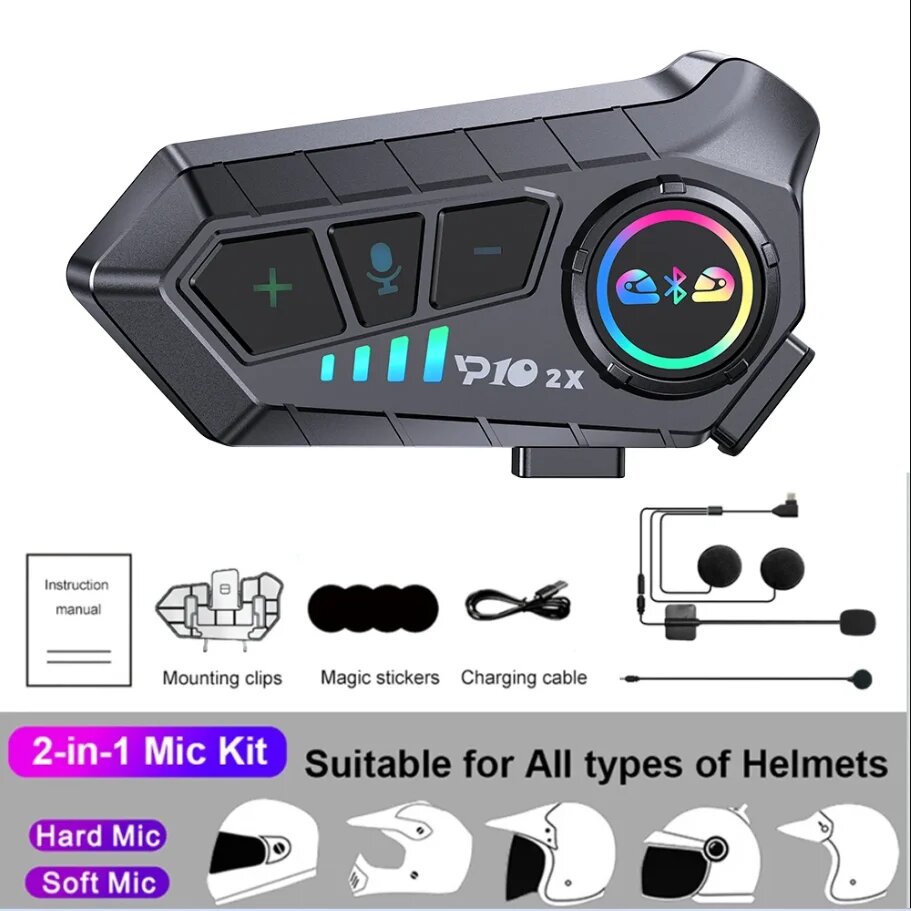 Kebidumei YP10 2X Беспроводная Bluetooth 300 гарнитура для мотоциклетного шлема 1pc 2 in1 Mic