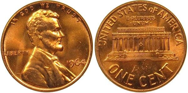США, 1 цент 1964 год, UNC