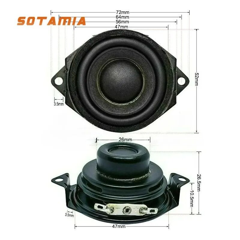 SOTAMIA 2Pcs 2-дюймовый 52-мм аудио полнодиапазонный динамик 16 Ом 15 Вт 18-ядерный, DIY Музыкальный Портативный Bluetooth-динамик