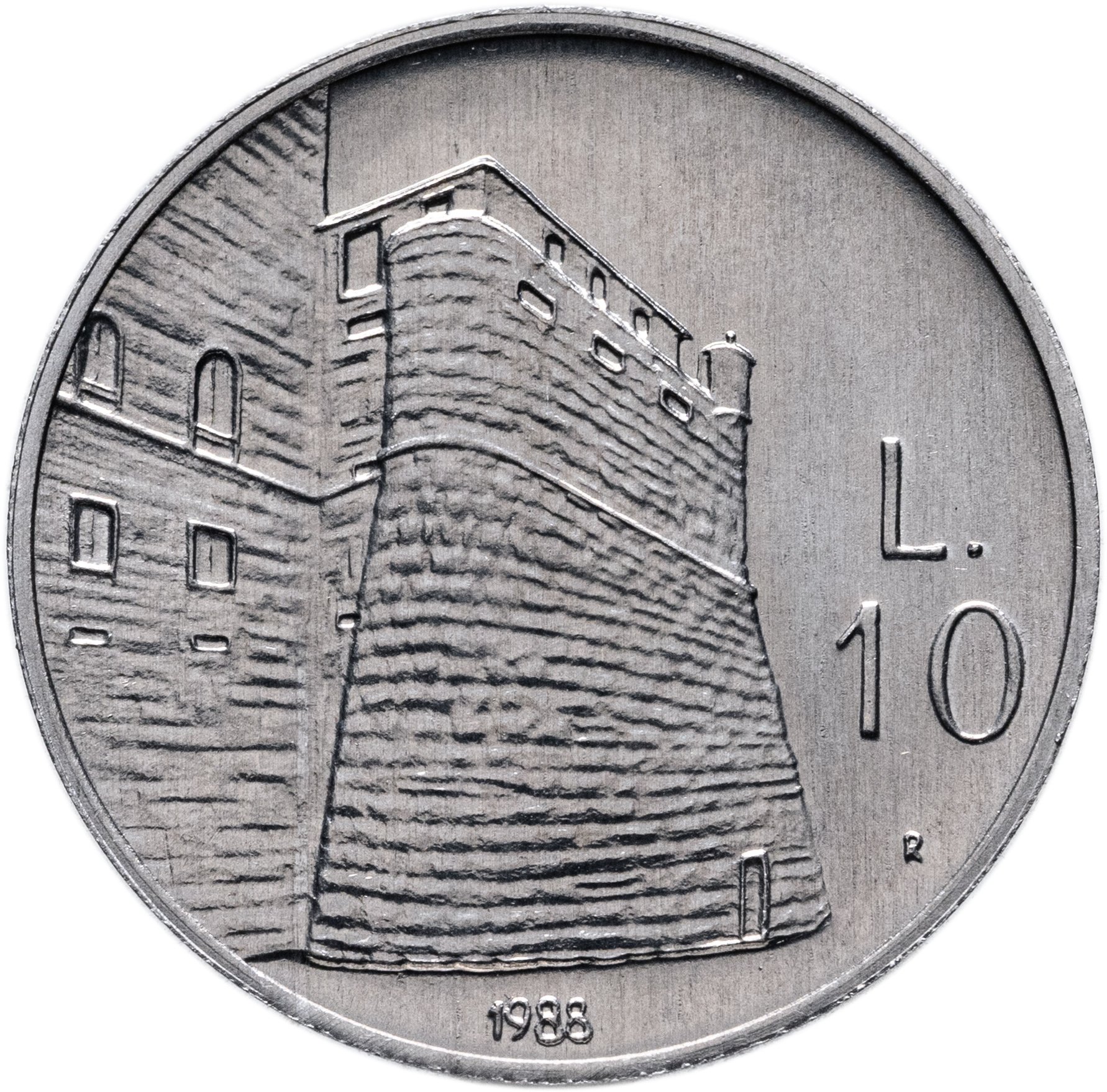Сан-Марино 10 лир lire 1988 "Укрепления Сан-Марино", Алюминий, в сохранности UNC