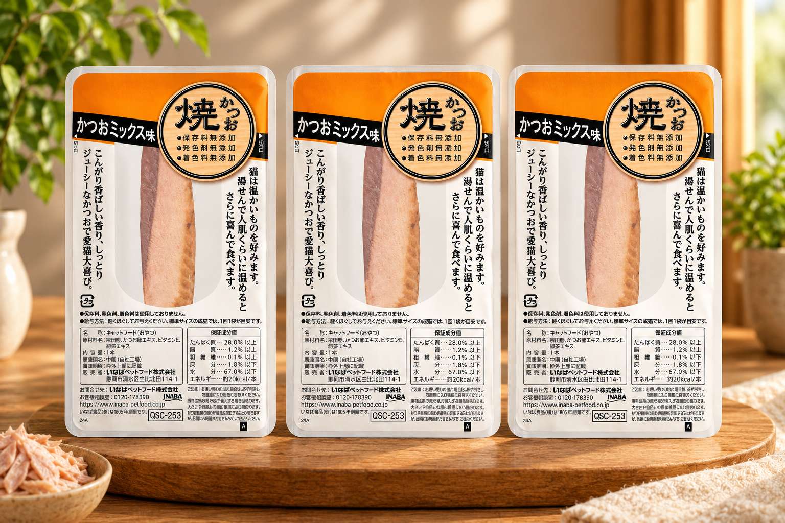 Лакомство для кошек Inaba Yaki Tuna, филе тунца на гриле со вкусом кацуобуси, 3 шт х 12 гр