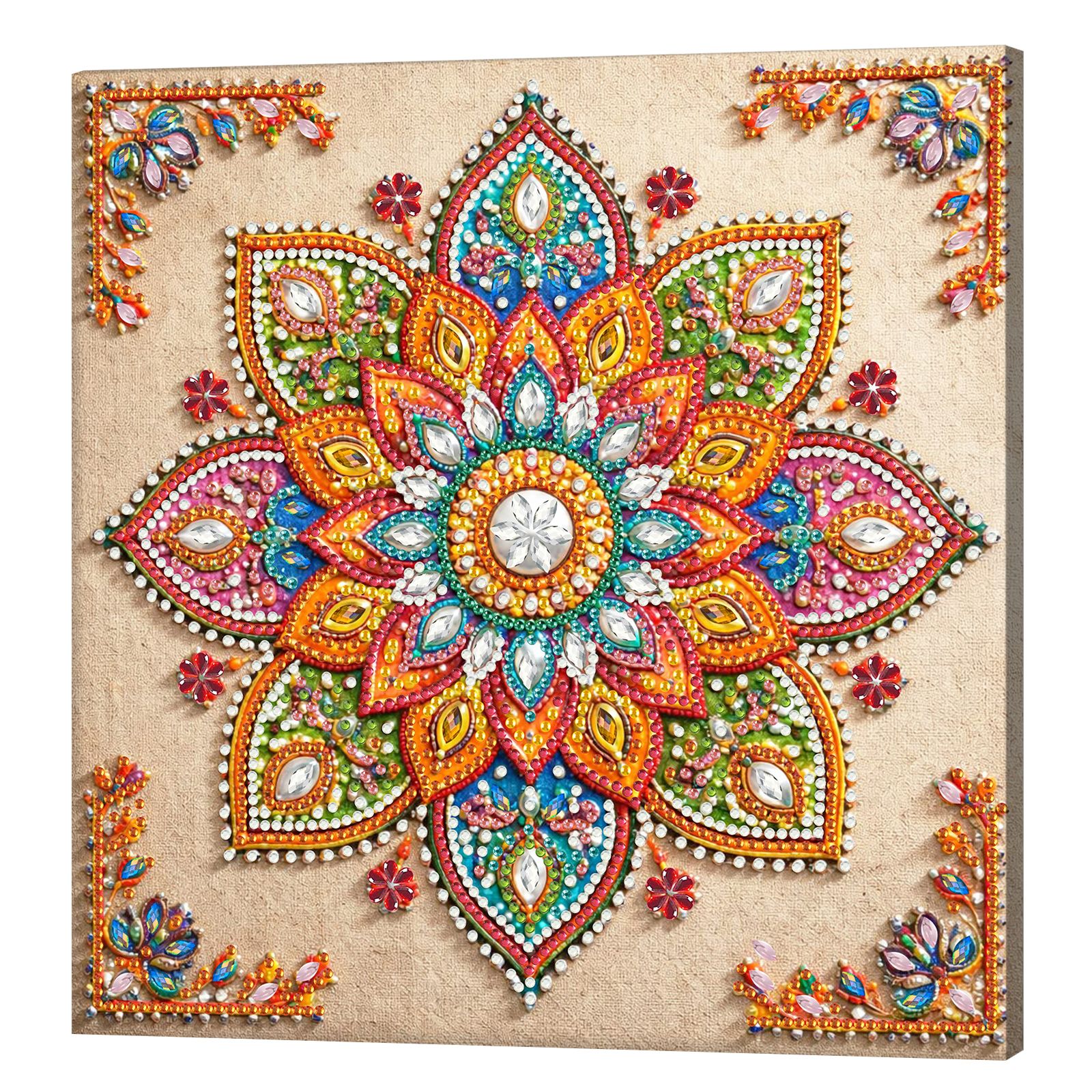 Диамантная картина Мандала , 25 25 см, с рамкой, круглые и фигурные стразы