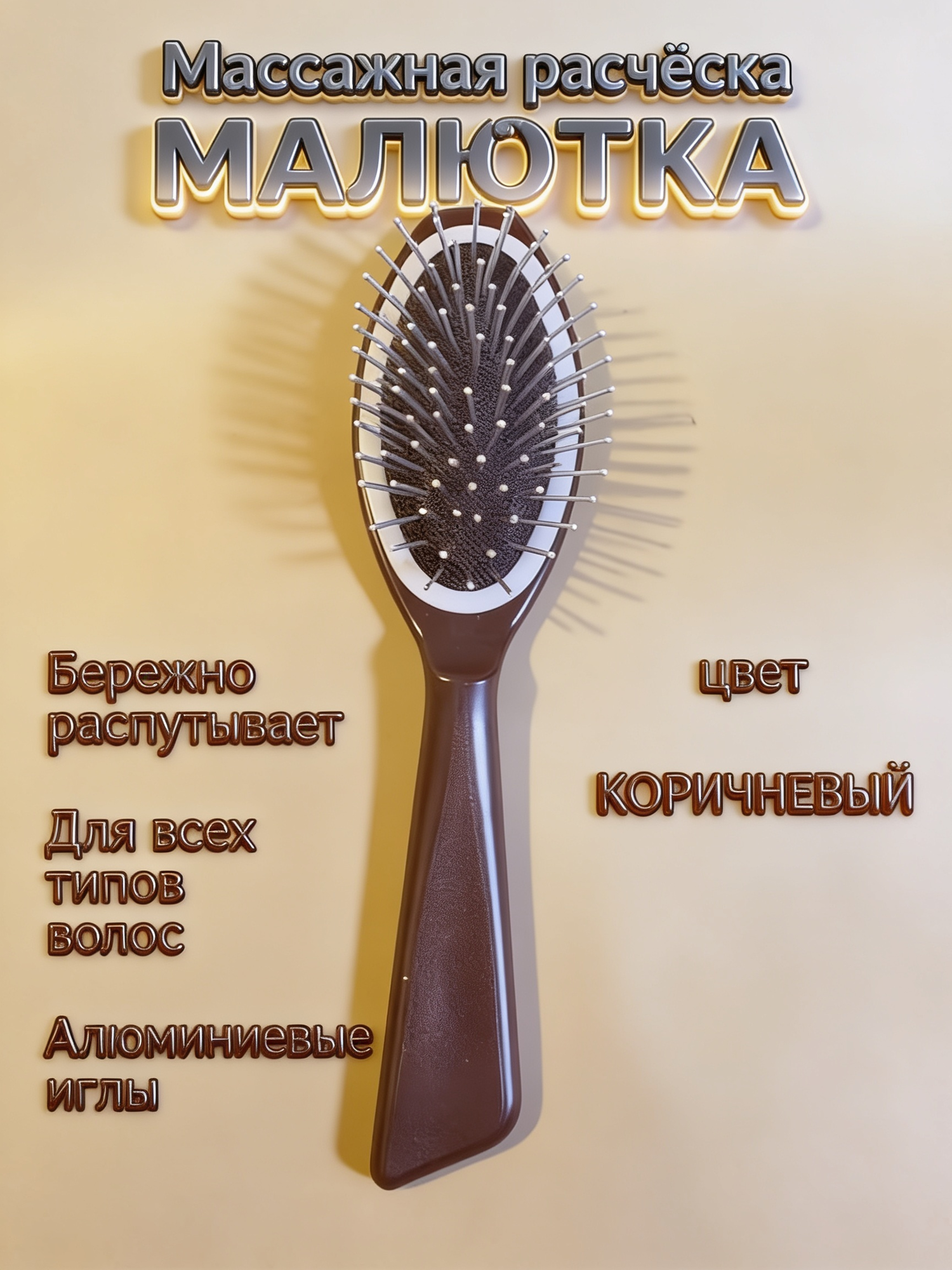 Расчёска для волос УкупрПласт "малютка", массажная, для вьющихся/нарощенных волос, цвет коричневый