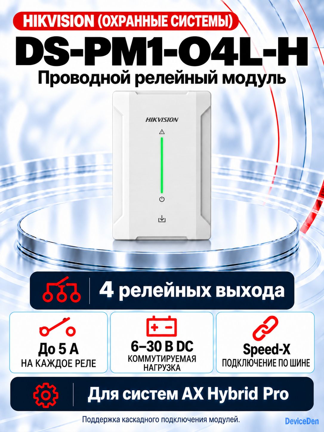 Hikvision DS-PM1-O4L-H - проводной модуль расширения на 4 релейных выхода